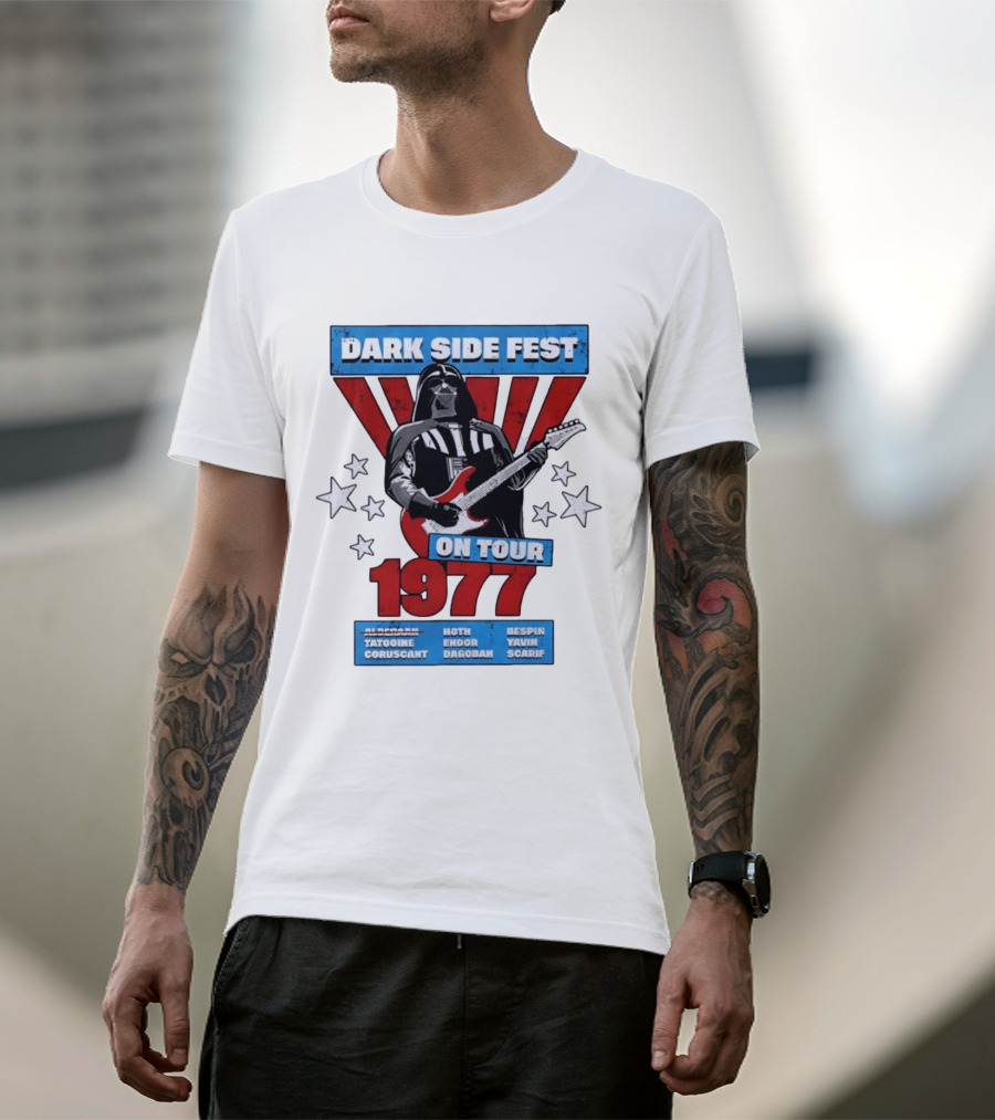 Darth Vader Dark Side Fest On Tour 1977 Tatooine Coruscant Hoth Endor Dagobah Bespin Yavin Scarif T-Shirt