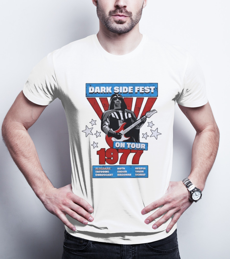 Darth Vader Dark Side Fest On Tour 1977 Tatooine Coruscant Hoth Endor Dagobah Bespin Yavin Scarif T-Shirt
