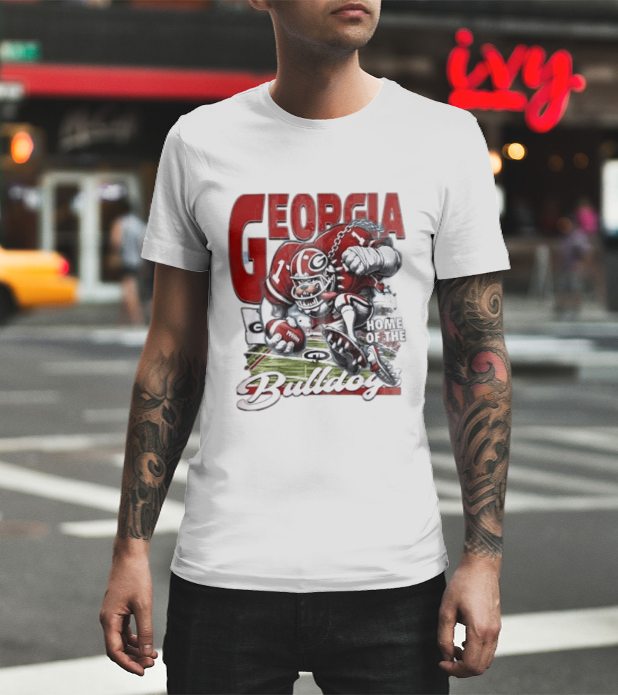 Georgia Bulldogs Football Cartoon Running Home Of The Bulldogs T-Shirt