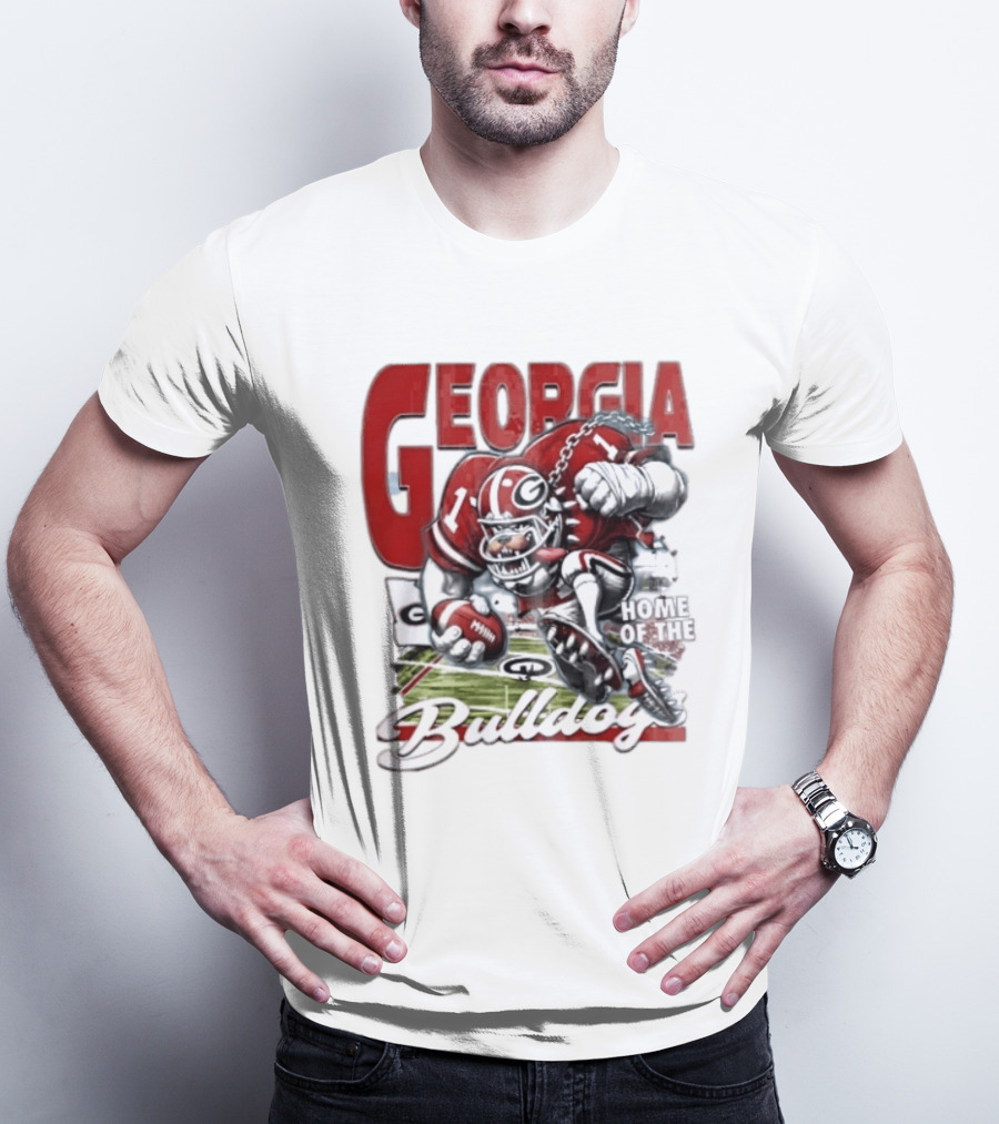 Georgia Bulldogs Football Cartoon Running Home Of The Bulldogs T-Shirt