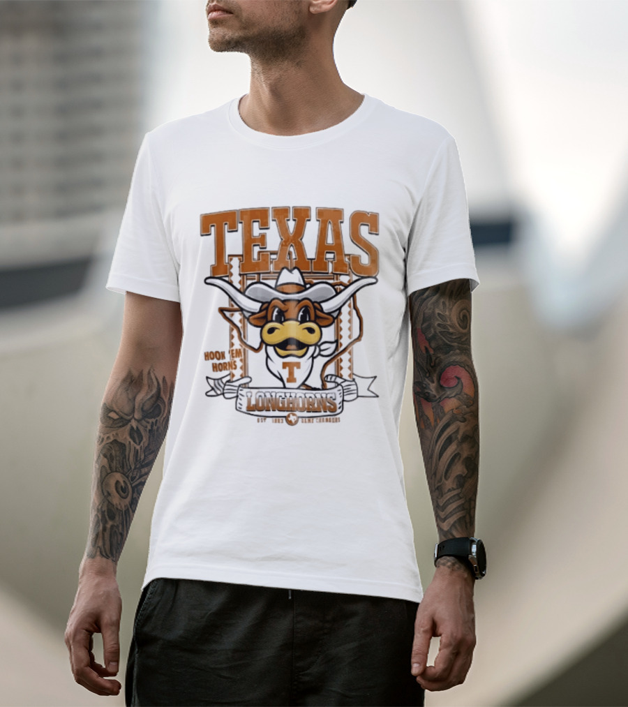 Texas Longhorns Hook Em Horns Game Changers Est 1883 State Map Cartoon T-Shirt