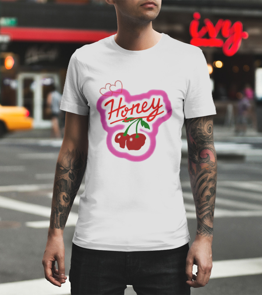 Honey Cherry Fruit Hearts Pink Neon T-Shirt