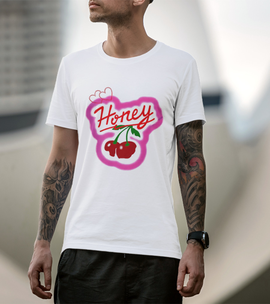Honey Cherry Fruit Hearts Pink Neon T-Shirt