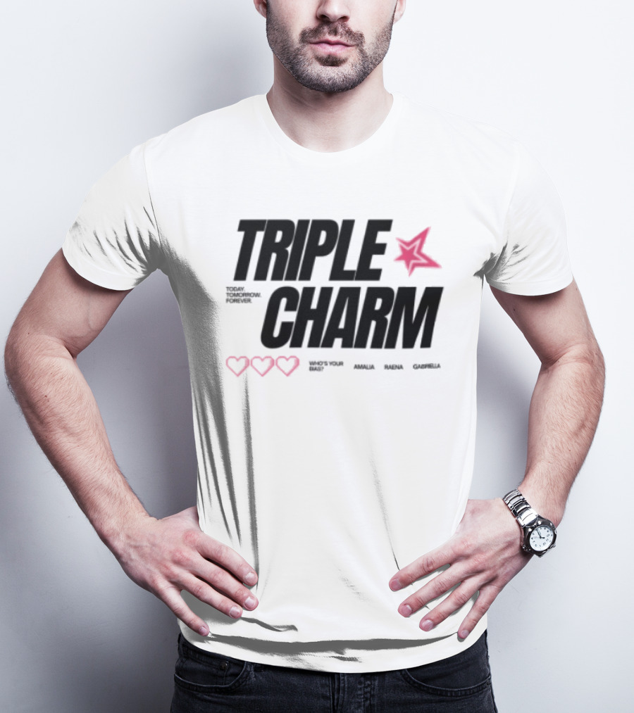 Triple Charm White Hearts Pink Star T-Shirt