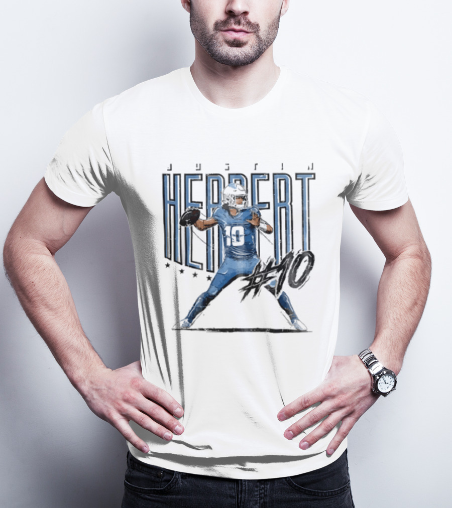Justin Herbert 10 Quarterback Football Stars Distressed Sketch T-Shirt