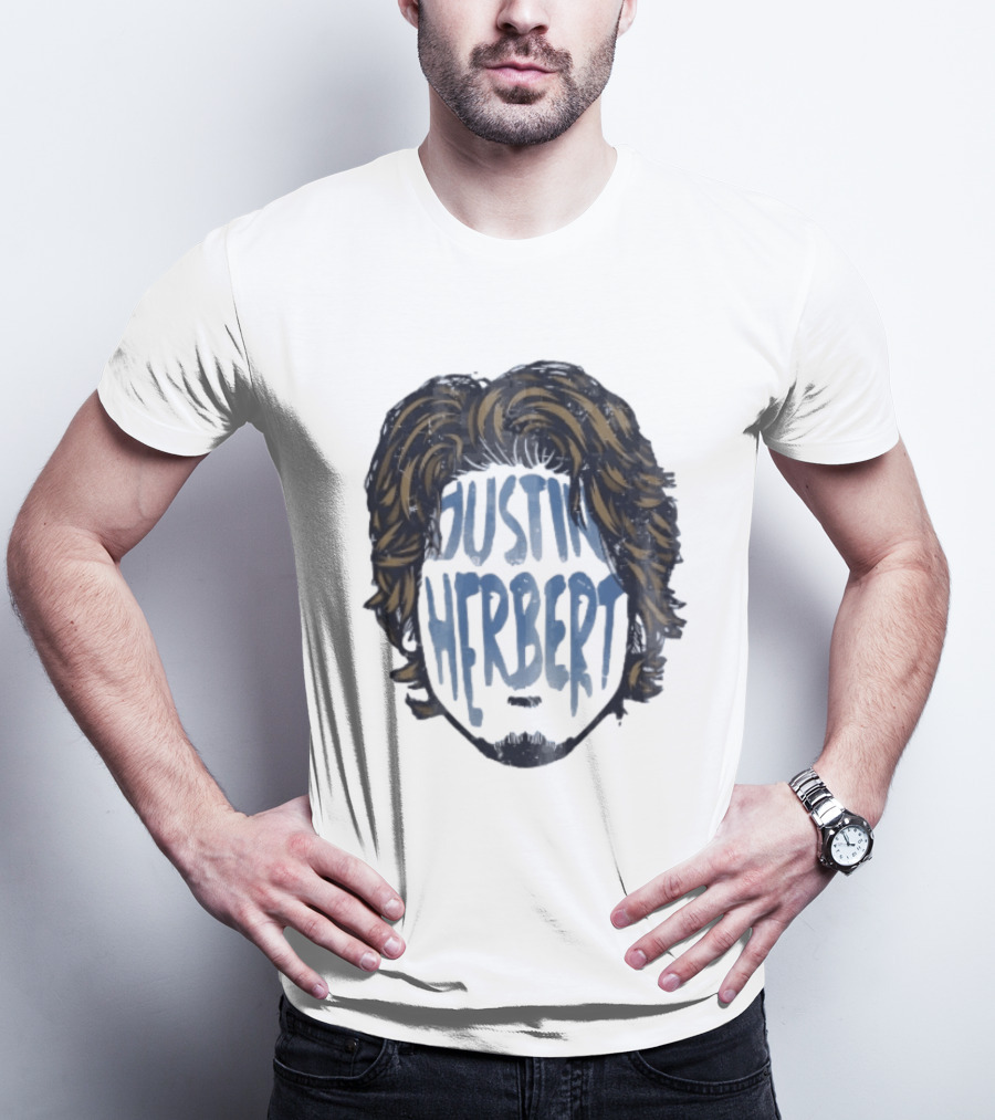 Justin Herbert Distressed Long Hair Beard Head T-Shirt