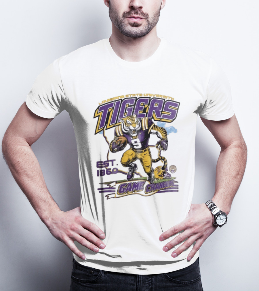 Louisiana State University Tigers Game Changers Est 1860 Football Running Map T-Shirt