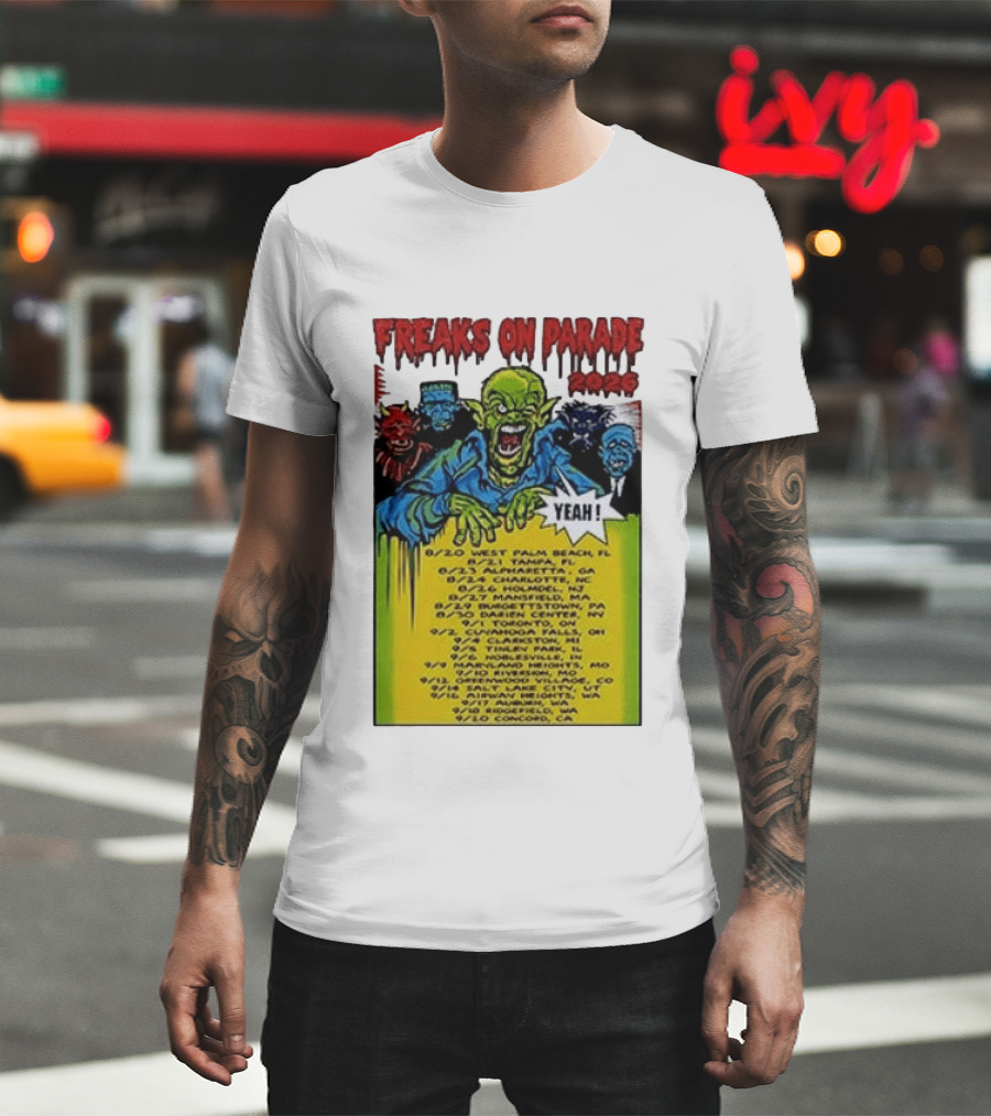Freaks On Parade Tour 2023 Rob Zombie Dates West Palm Beach Tampa Atlanta Concord T-Shirt