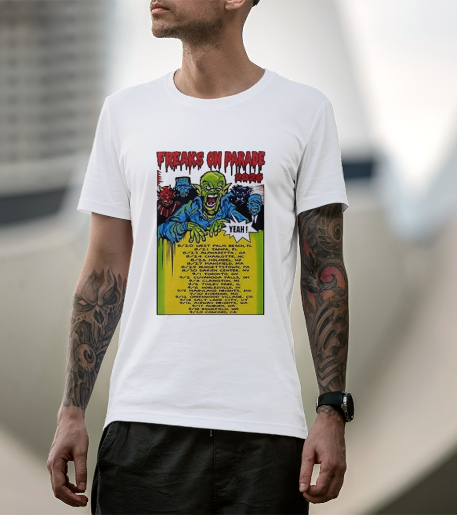 Freaks On Parade Tour 2023 Rob Zombie Dates West Palm Beach Tampa Atlanta Concord T-Shirt