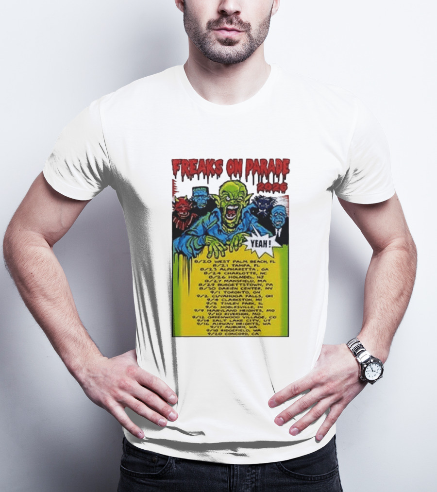 Freaks On Parade Tour 2023 Rob Zombie Dates West Palm Beach Tampa Atlanta Concord T-Shirt