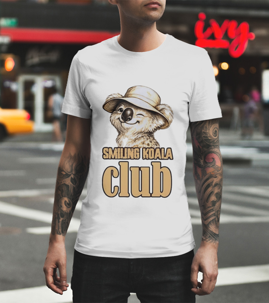 Smiling Koala Club Animal Wildlife Winking Koala Wearing Hat T-Shirt