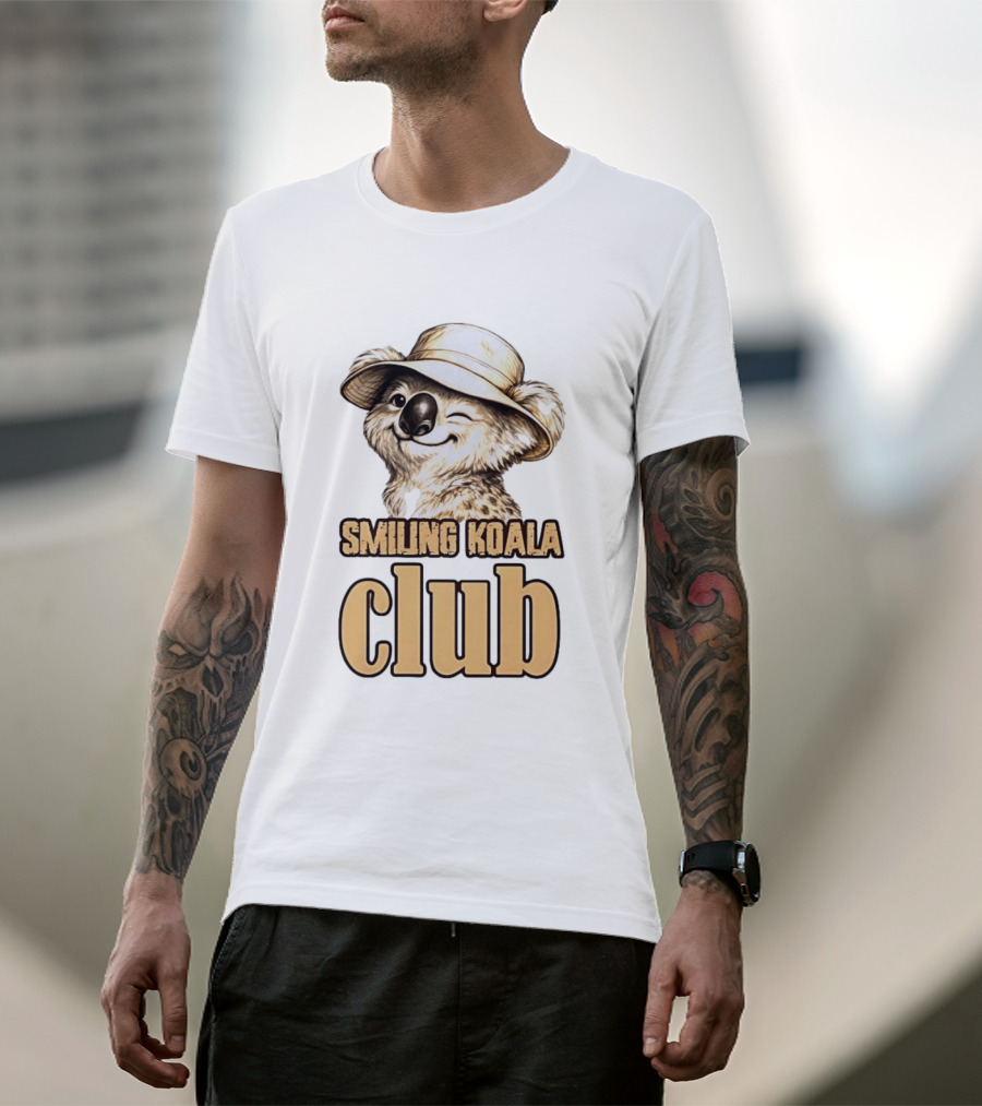 Smiling Koala Club Animal Wildlife Winking Koala Wearing Hat T-Shirt