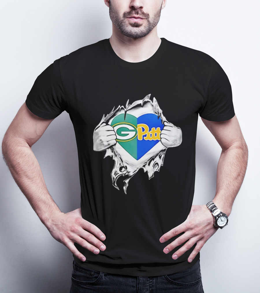 Green Bay Packers Pittsburgh Panthers Superman Heart Rip T-Shirt