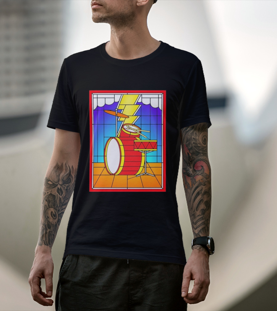 Stained Glass Drum Kit With Lightning Bolt T-Shirt