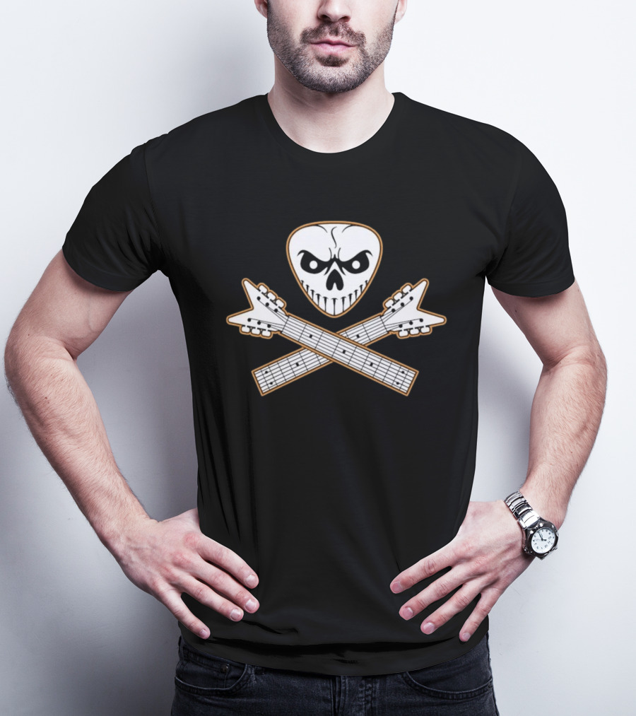 Guitar Pick Skull Crossed Guitars Rock Metal Music T-Shirt