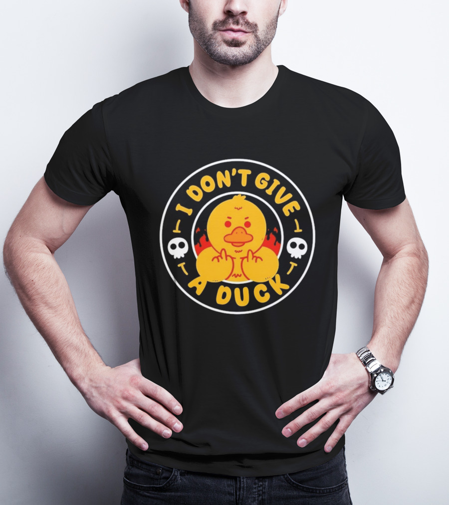 I Don't Give A Duck Angry Yellow Bird Middle Finger Skulls Flames T-Shirt