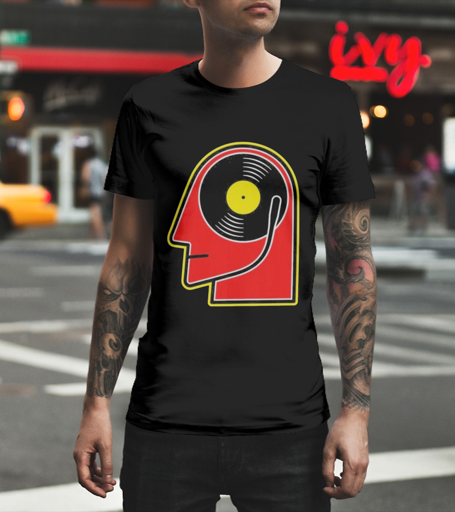 Vinyl Album Head With Record Disc Ear Retro Music T-Shirt