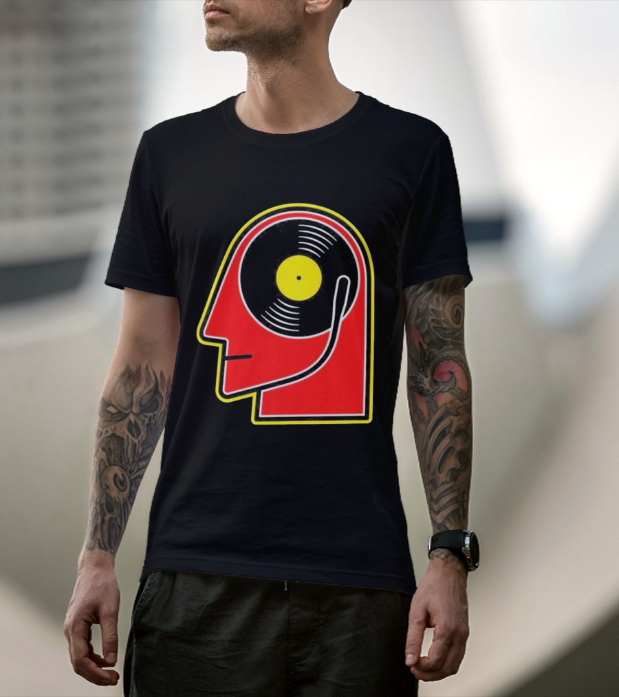 Vinyl Album Head With Record Disc Ear Retro Music T-Shirt