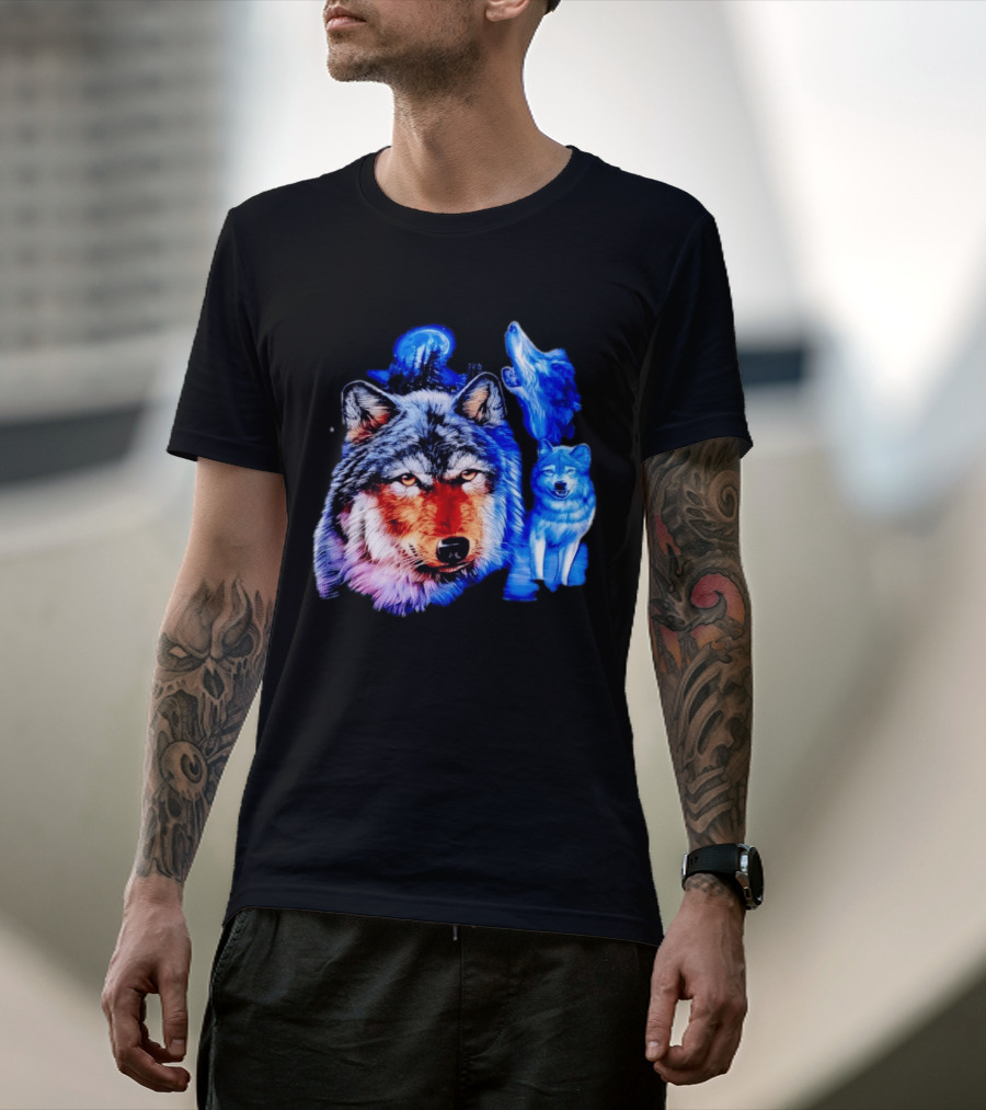 Wild Wolf Pack Moon Night Scene Nature Wildlife Wolves Howling T-Shirt