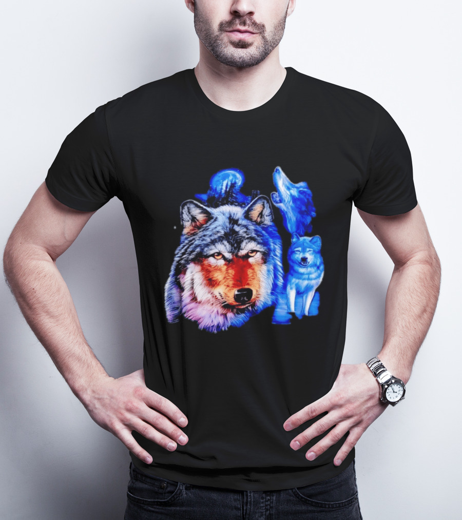 Wild Wolf Pack Moon Night Scene Nature Wildlife Wolves Howling T-Shirt