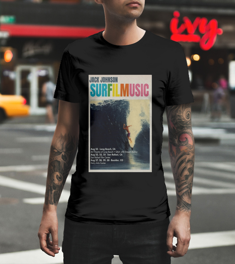 Jack Johnson Surf Film Music Tour Long Beach San Rafael Boulder August 2026 Events T-Shirt