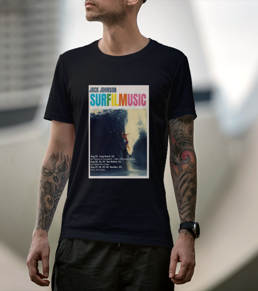 Jack Johnson Surf Film Music Tour Long Beach San Rafael Boulder August 2026 Events T-Shirt