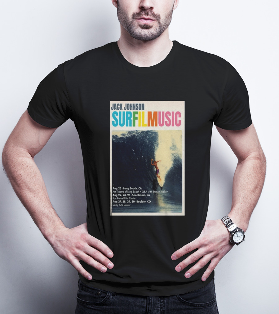 Jack Johnson Surf Film Music Tour Long Beach San Rafael Boulder August 2026 Events T-Shirt
