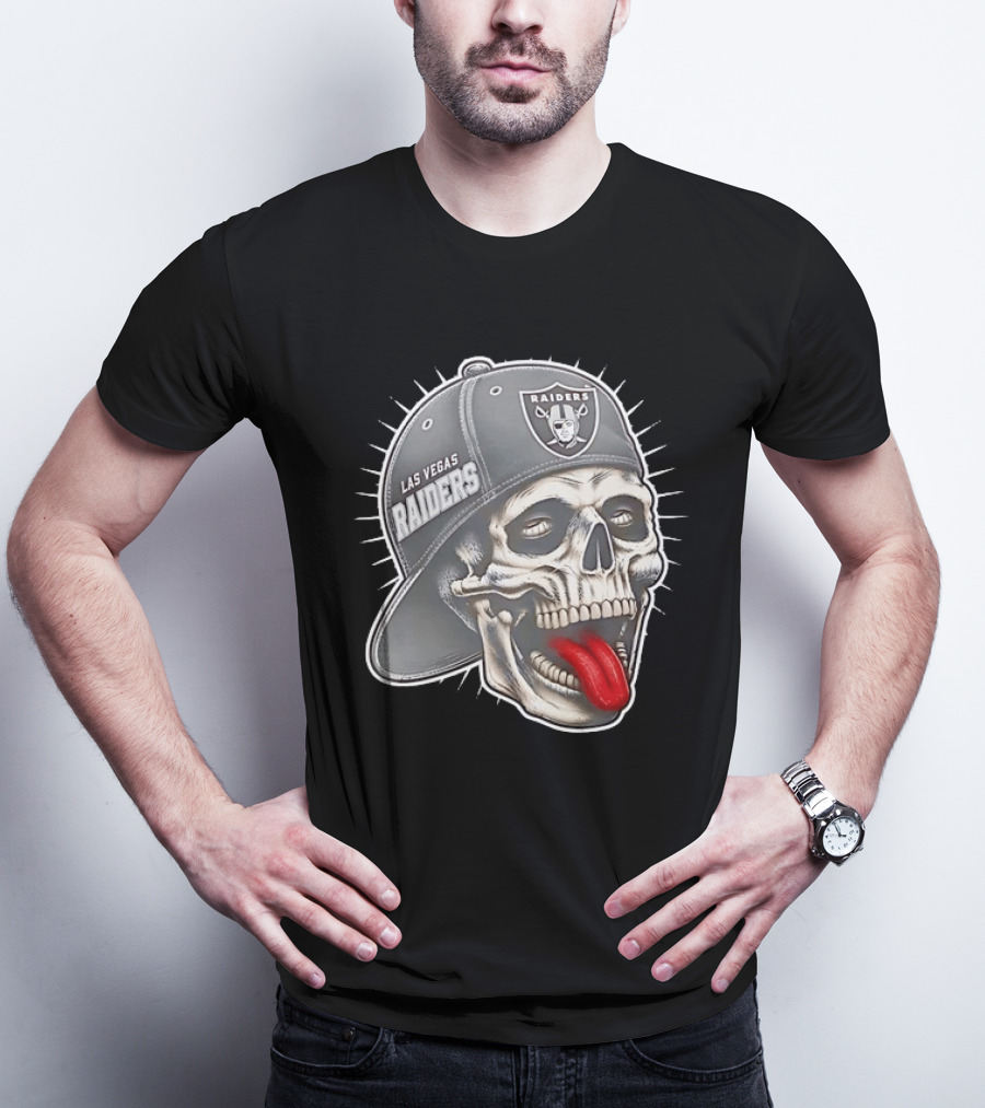Las Vegas Raiders Skull Tongue Out Cap Raider Nation Football T-Shirt