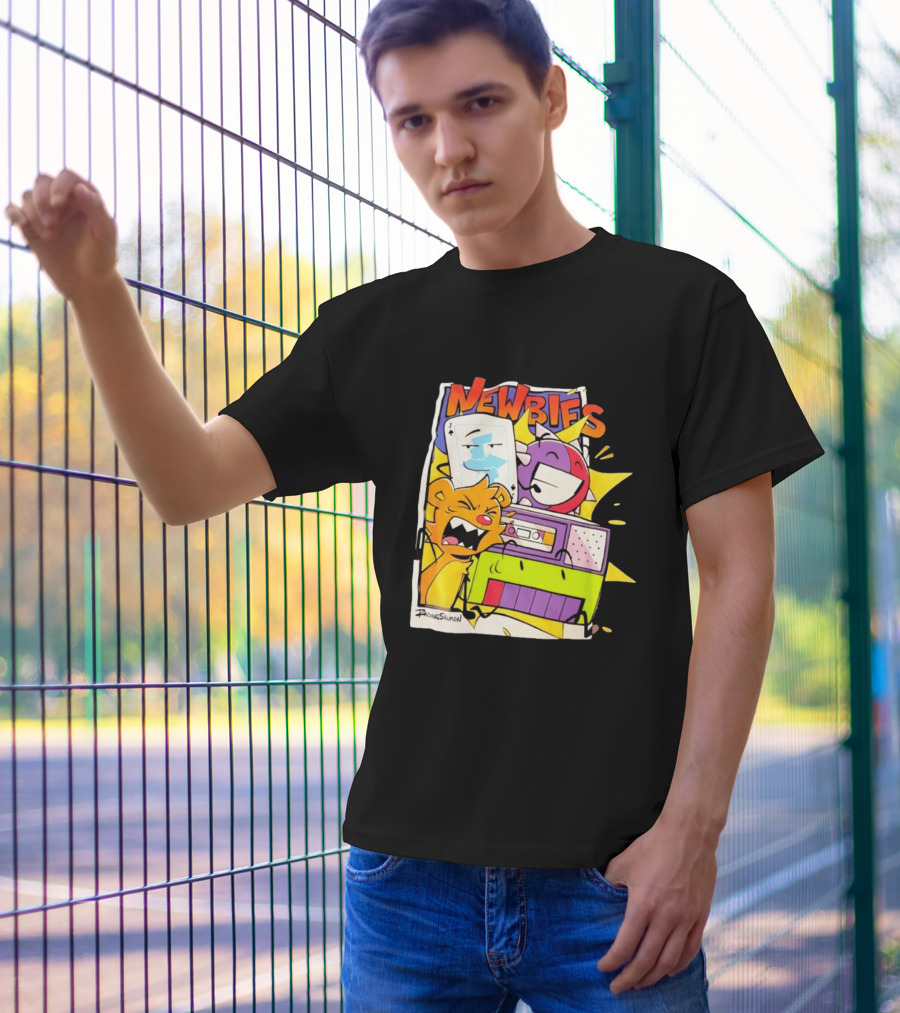 Newbies RaidingSalmon Cartoon Boombox And Cards Explosion T-Shirt