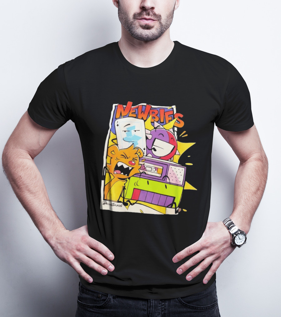 Newbies RaidingSalmon Cartoon Boombox And Cards Explosion T-Shirt