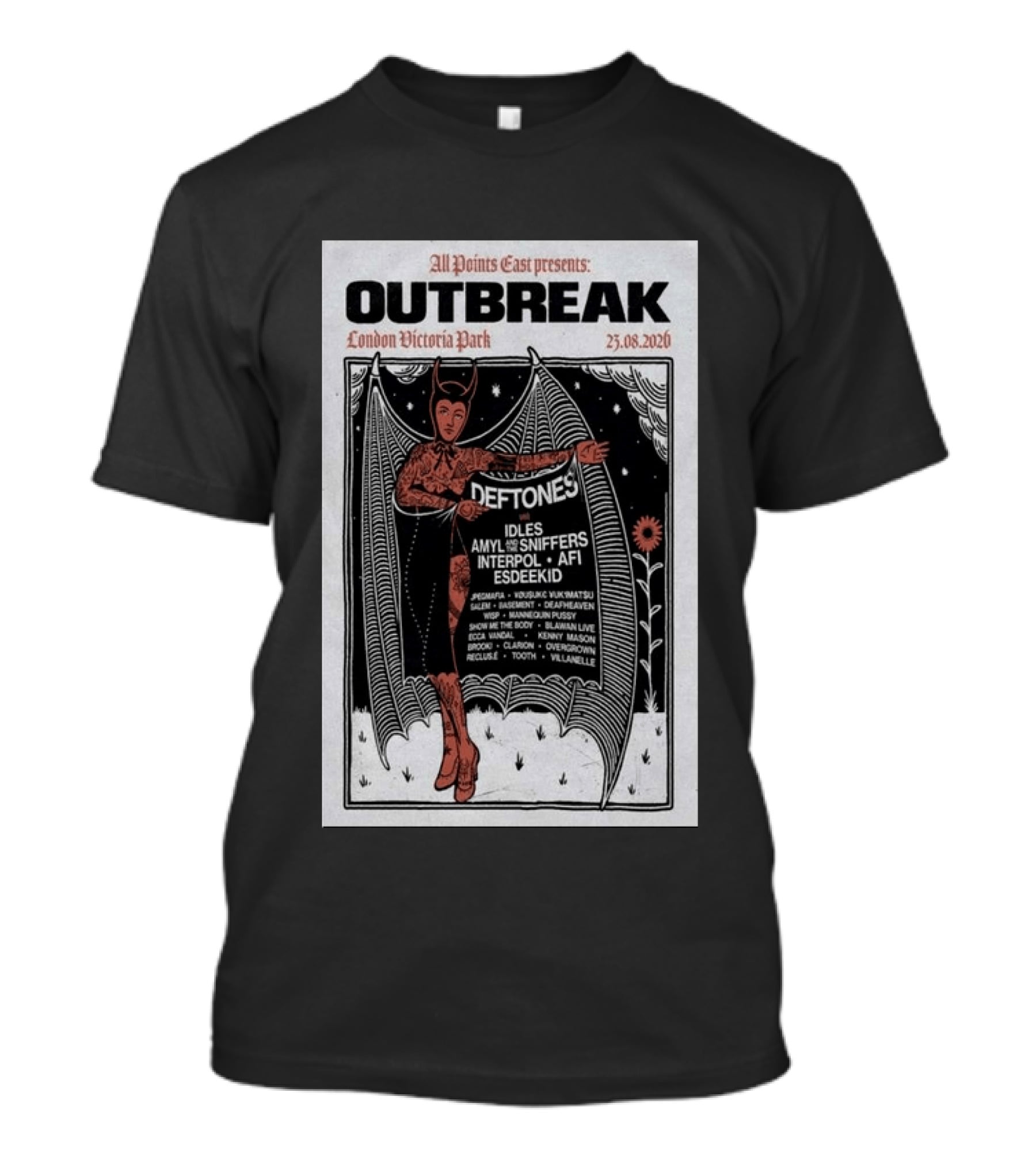 All Points East Presents Outbreak London Victoria Park 25.08.2026 Deftones Idles Amy Sniffers Interpol AFI Esdeekid T-Shirt