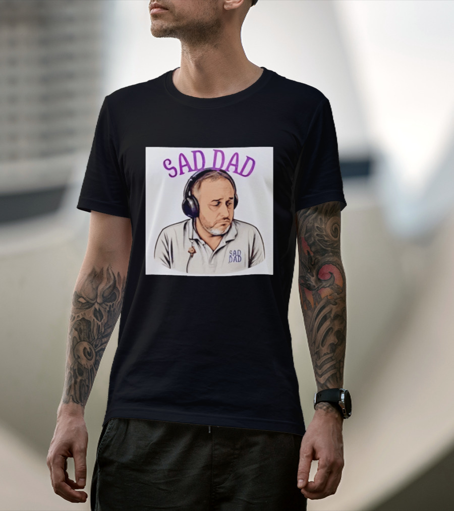 Sad Dad Headphones Fatherhood Parenting Mood T-Shirt