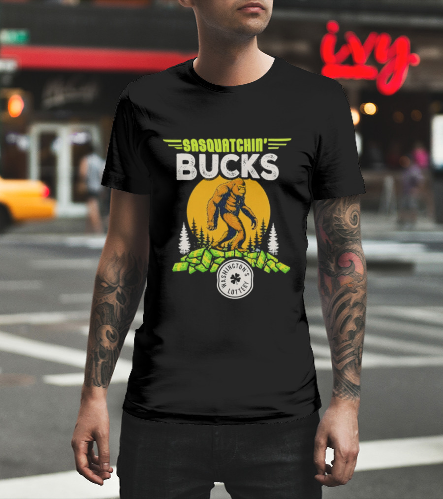 Sasquatchin' Bucks Bigfoot Money Walk And Trees T-Shirt