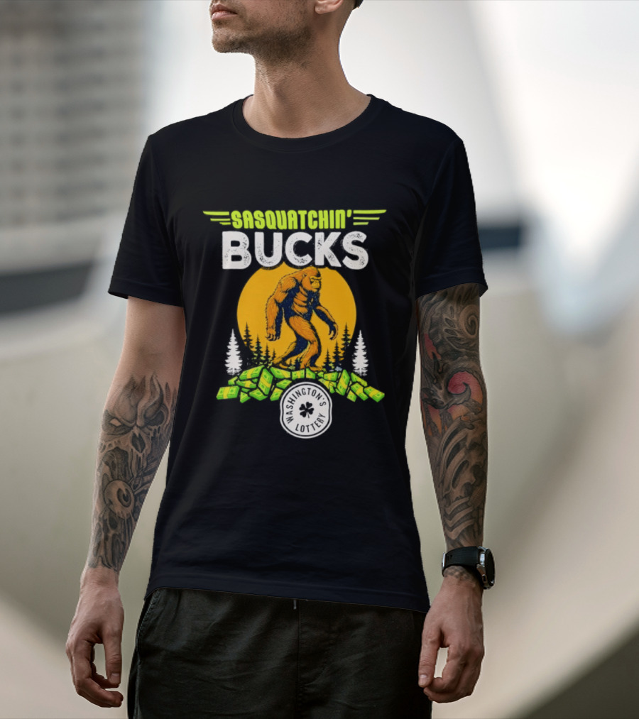 Sasquatchin' Bucks Bigfoot Money Walk And Trees T-Shirt