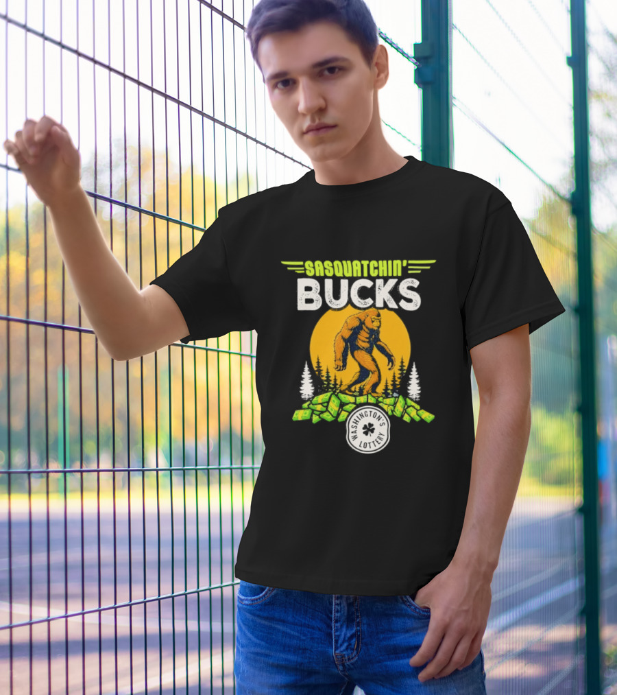 Sasquatchin' Bucks Bigfoot Money Walk And Trees T-Shirt