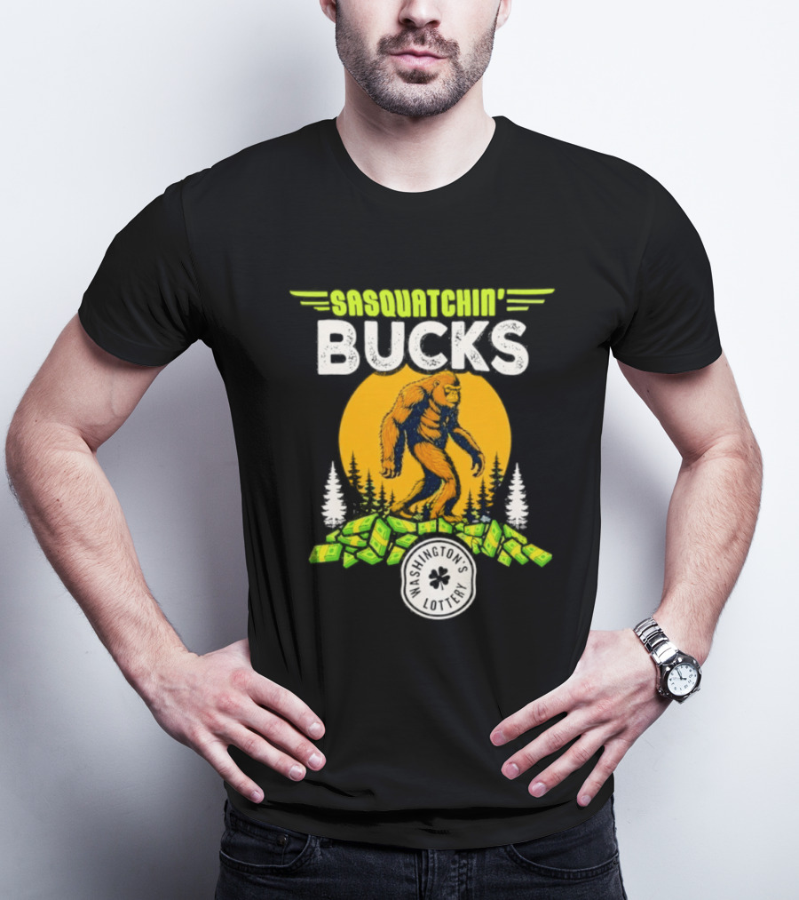 Sasquatchin' Bucks Bigfoot Money Walk And Trees T-Shirt