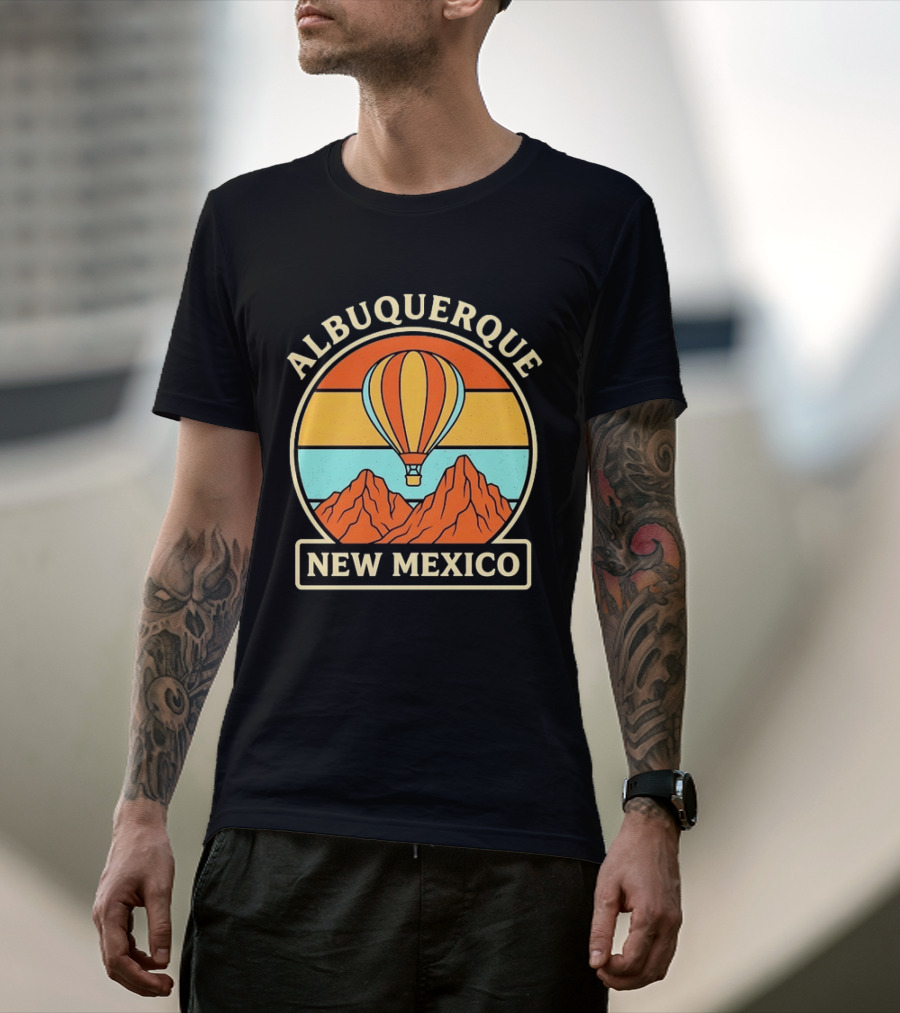 Albuquerque New Mexico Hot Air Balloon Over Mountains T-Shirt