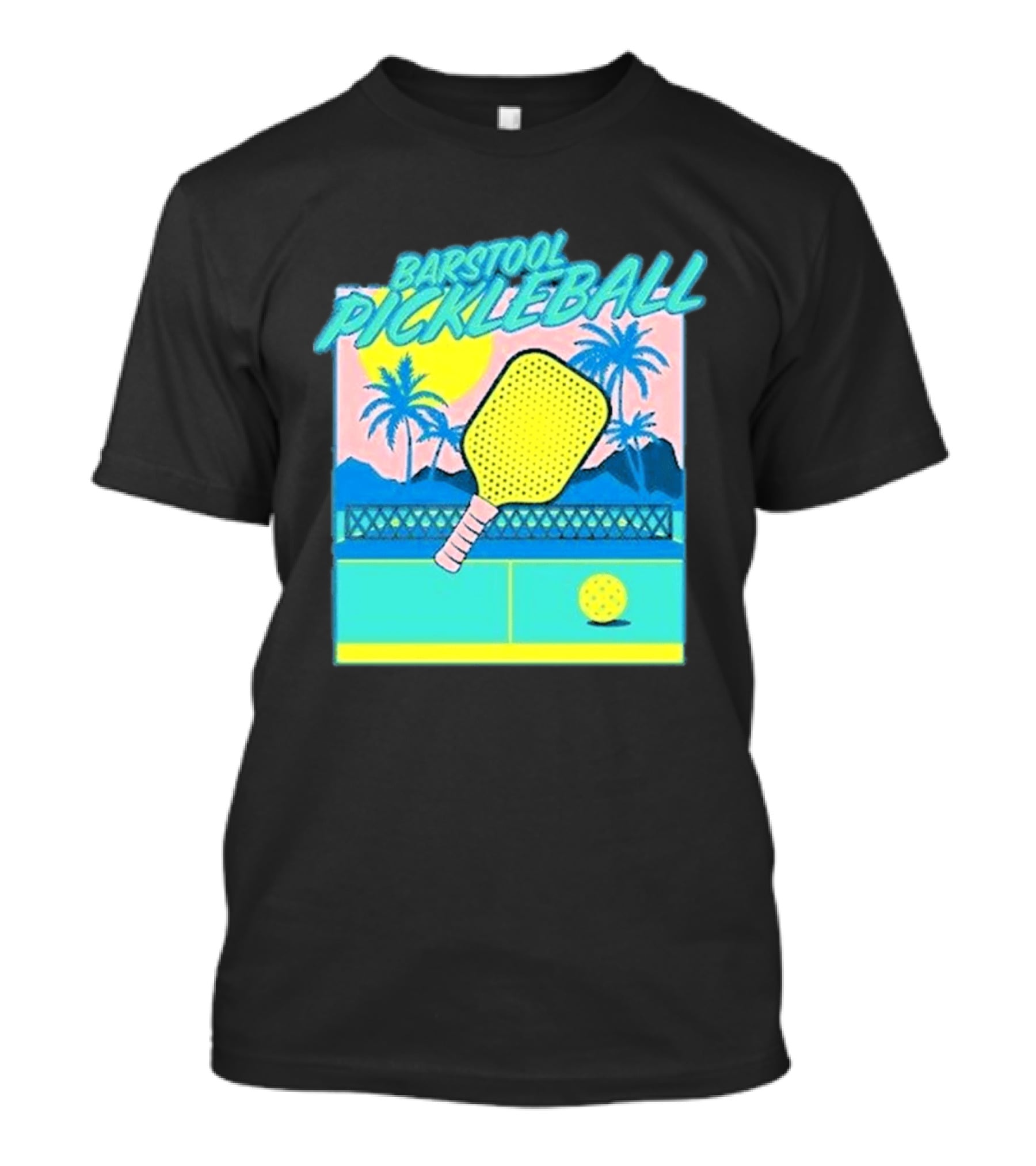 Barstool Pickleball Tropical Retro Paddle And Palm Trees T-Shirt