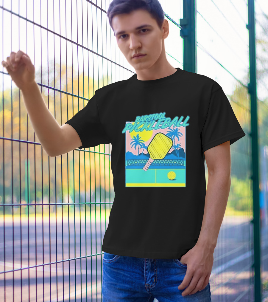 Barstool Pickleball Tropical Retro Paddle And Palm Trees T-Shirt
