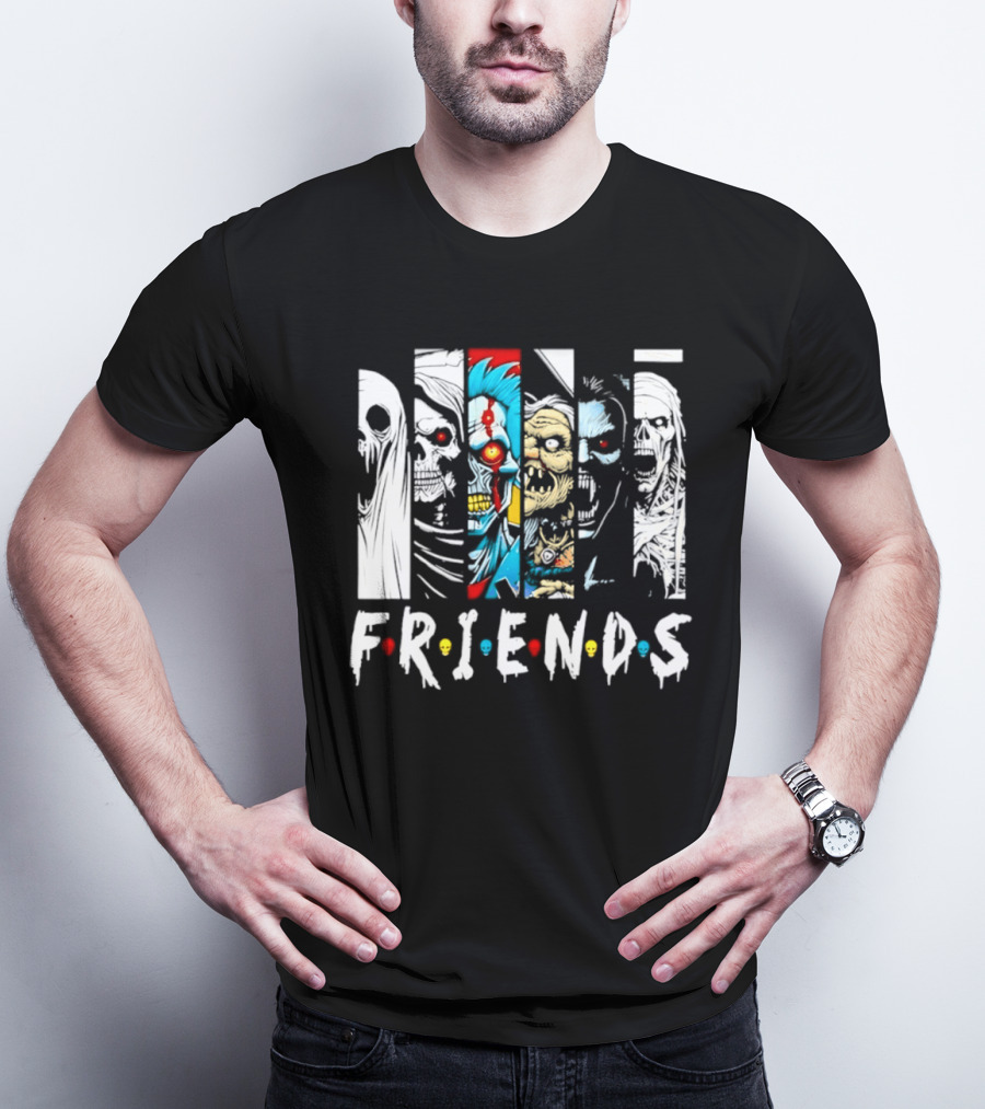 Friends Horror Movie Characters Halloween Scary Mask T-Shirt