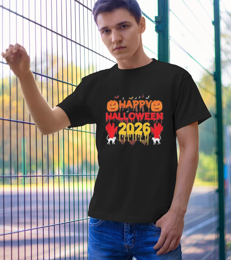 Happy Halloween 2026 Spooky Pumpkin Ghosts And Cats T-Shirt