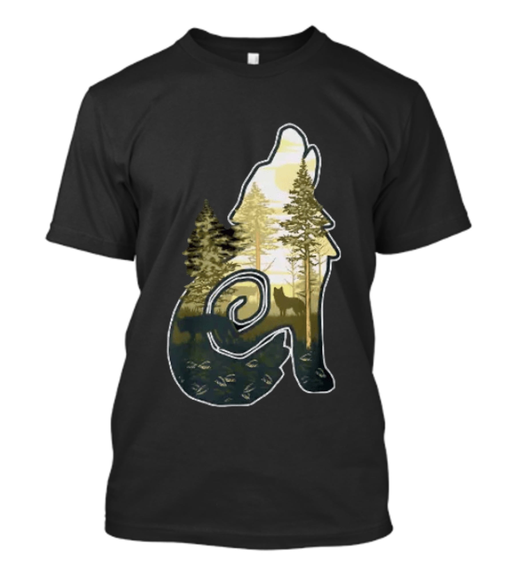 Wolf Howling Forest Scene Fahlo Nature Wildlife T-Shirt