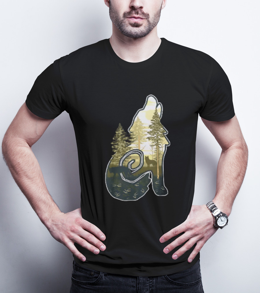 Wolf Howling Forest Scene Fahlo Nature Wildlife T-Shirt