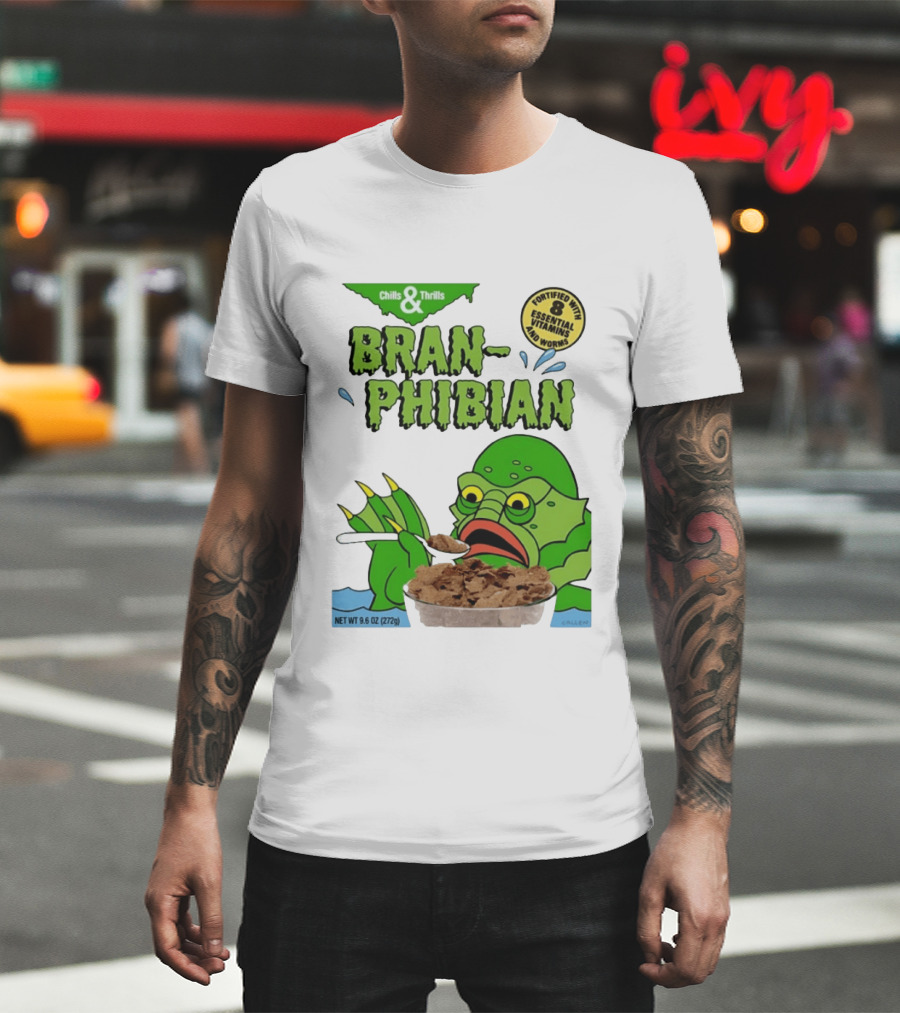 Bran Phibian Chills And Thrills Cereal Box Fortified With 8 Essential Vitamins And Worms T-Shirt