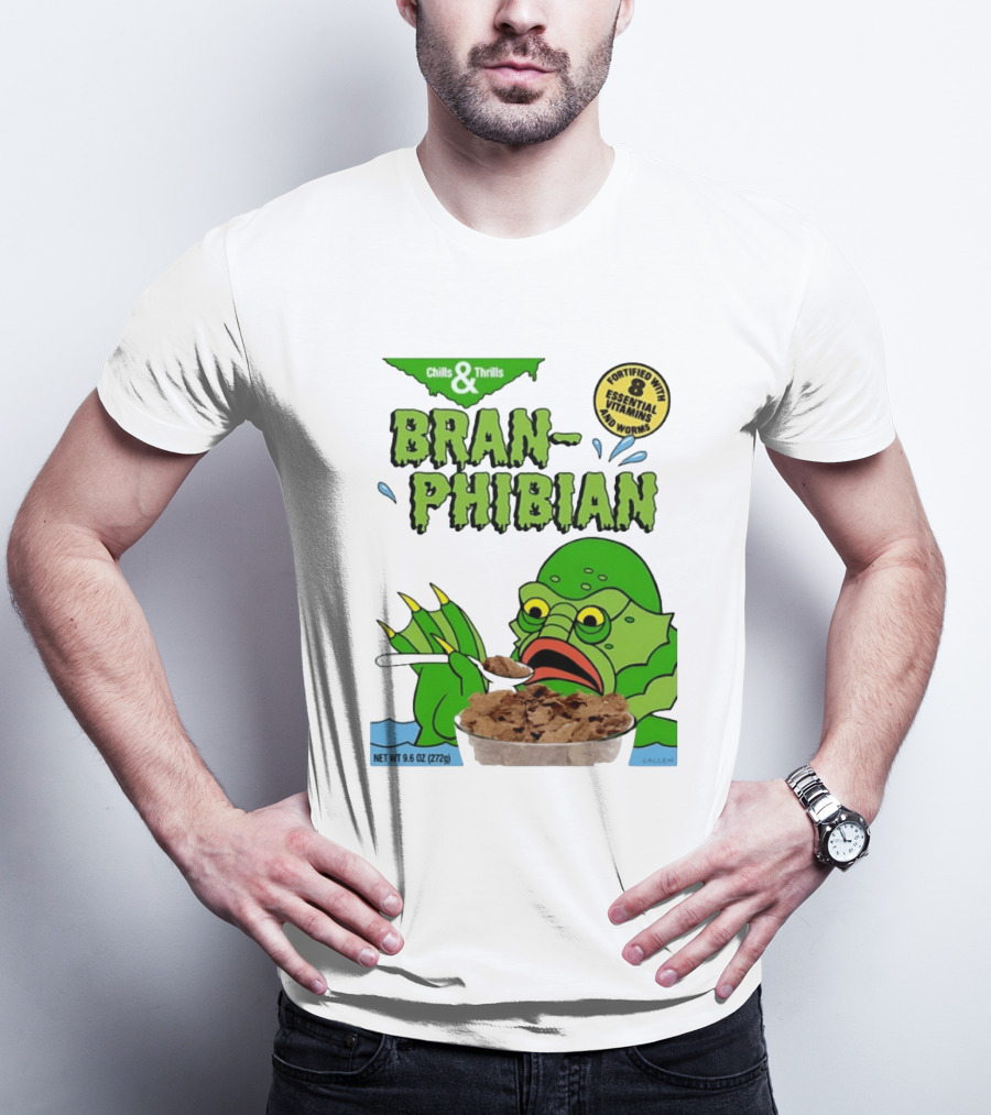 Bran Phibian Chills And Thrills Cereal Box Fortified With 8 Essential Vitamins And Worms T-Shirt