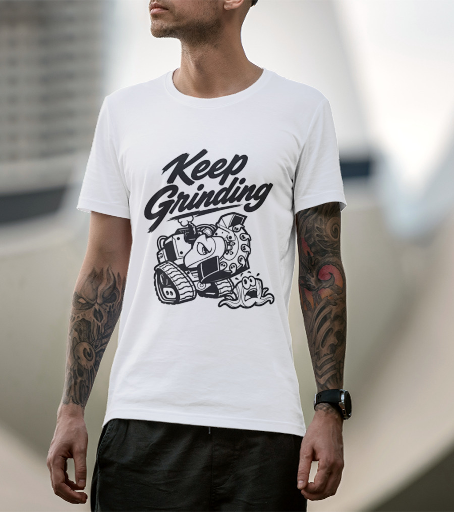 Keep Grinding Cartoon Stump Grinder Landscaping T-Shirt