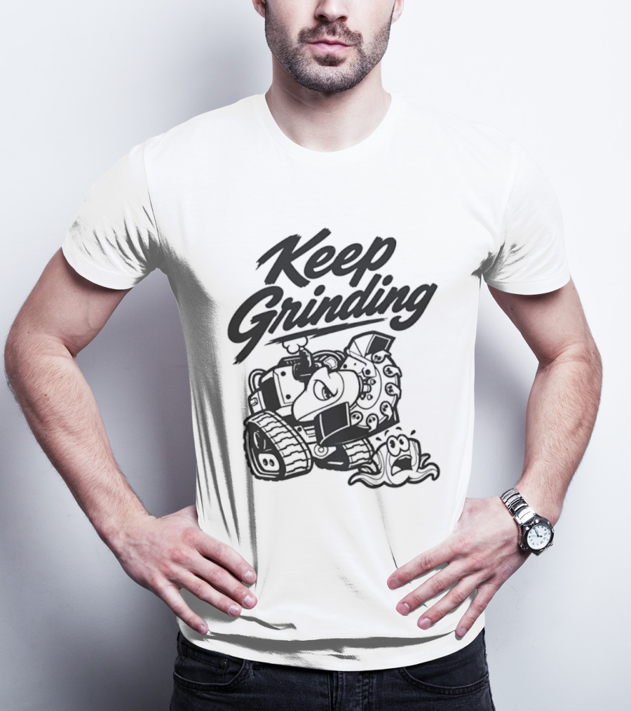 Keep Grinding Cartoon Stump Grinder Landscaping T-Shirt