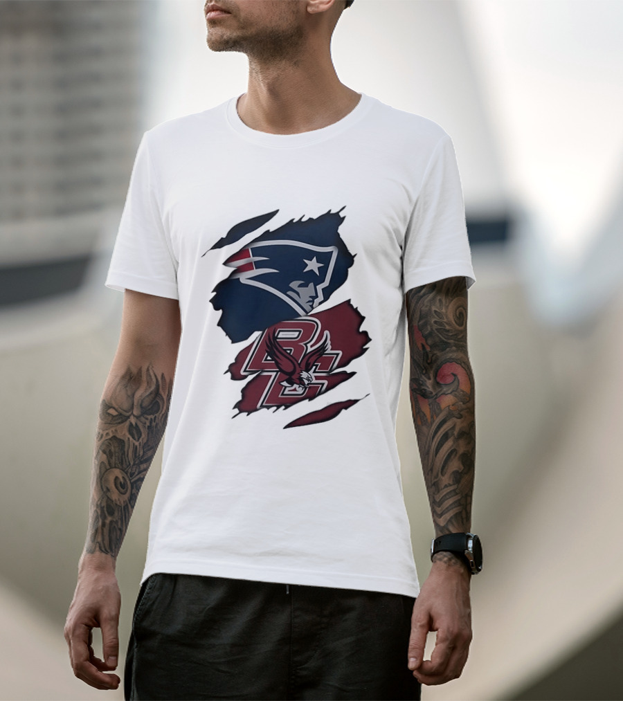 New England Patriots Boston College Eagles Ripped Collaboration T-Shirt