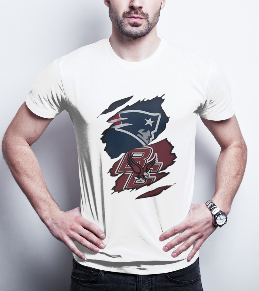 New England Patriots Boston College Eagles Ripped Collaboration T-Shirt