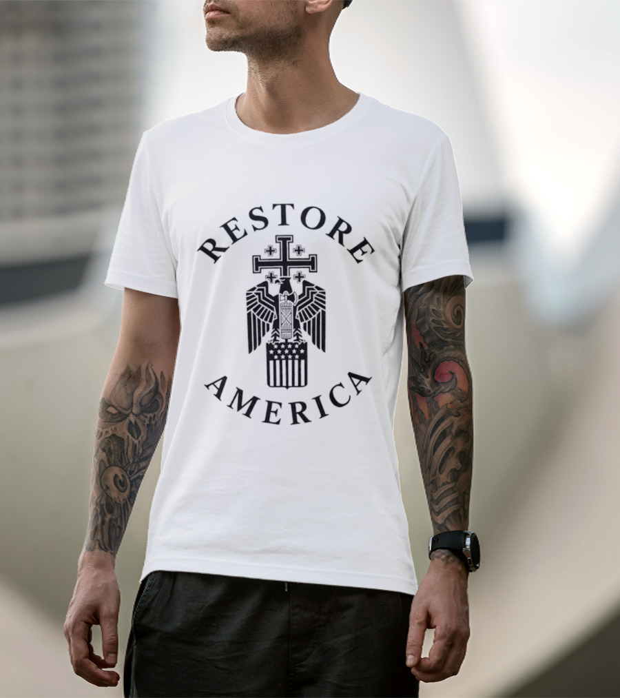 Restore America Eagle Cross Symbol Patriotic T-Shirt